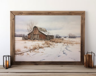 Old Barn Painting, Barn Wall Decor, Vintage Countryside Print, Old Barn ...