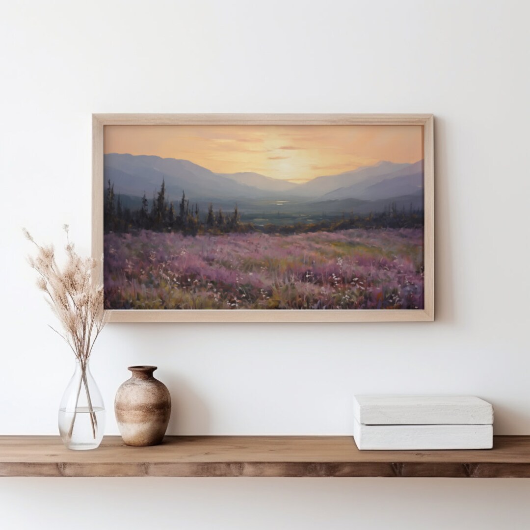 Vintage Rustic Landscape Painting Mountain Art Print, Autumn Landscape ...