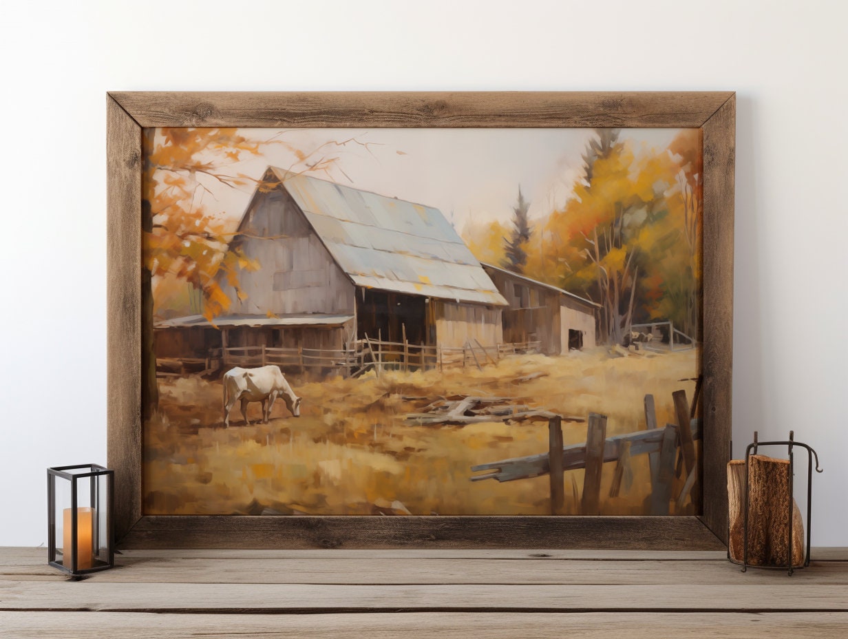 Rustic Barn Painting, Farmhouse Wall Decor, Old Barn Painting, Barn ...