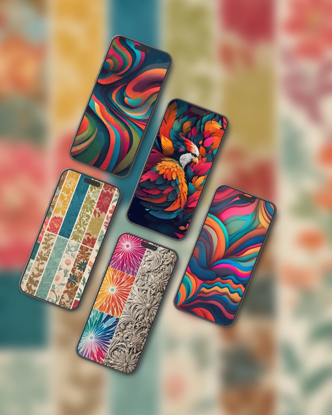 Set of 5 Vibrant Theme iPhone Samsung Smartphone Wallpaper Background ...