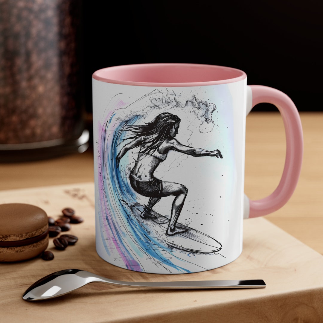 Accent Coffee Mug, 11oz, Mug, Cup, Surf, Surfing, Water, Wave, Coffee ...