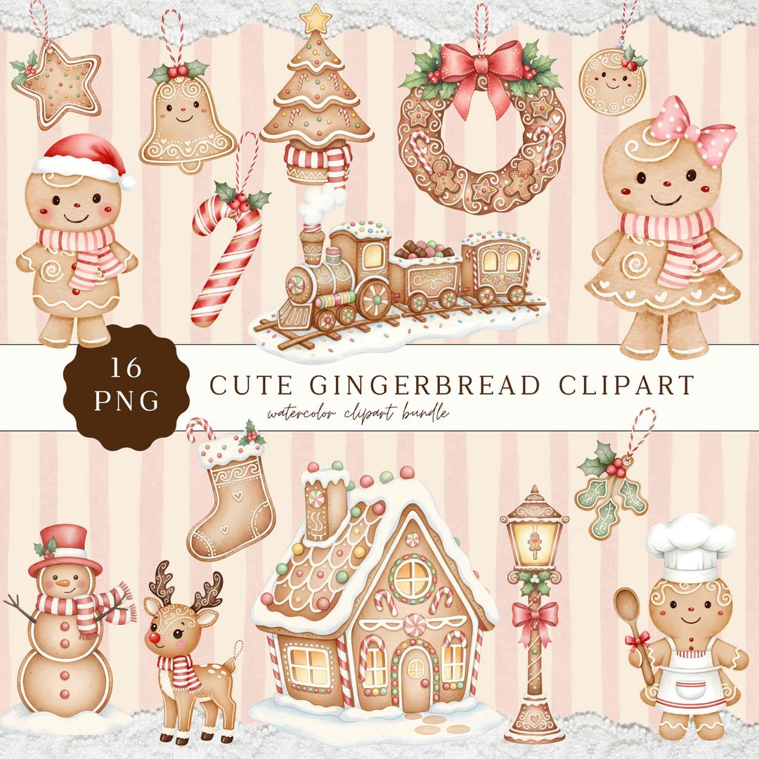 Gingerbread Clipart Bundle, Christmas Cookie Illustrations, Holiday ...