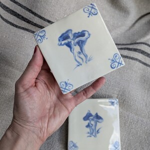 Handmade & Hand Painted Mushroom Motif Delft Inspired Porcelain Tiles ...