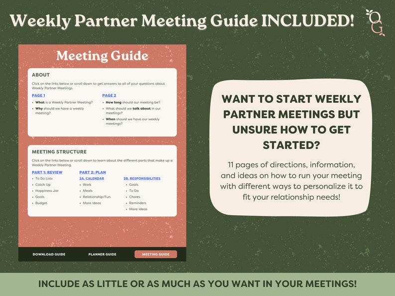 EDITABLE Partner Weekly Planner & Partner Meeting Guide, Printable ...
