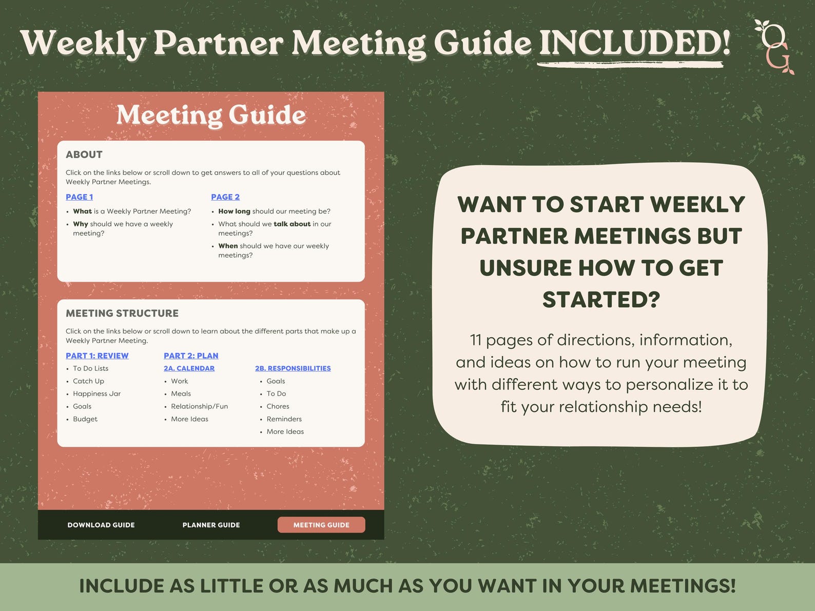 EDITABLE Partner Weekly Planner & Partner Meeting Guide, Printable ...