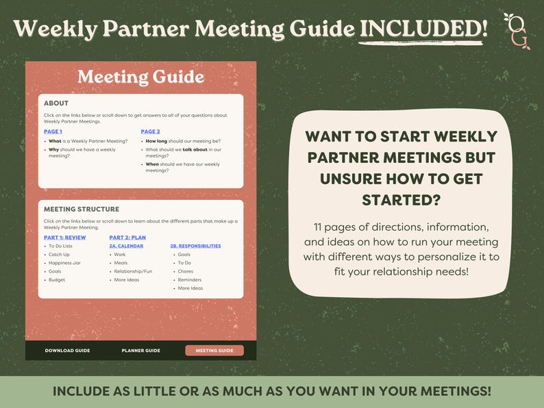 EDITABLE Partner Weekly Planner & Partner Meeting Guide, Printable ...