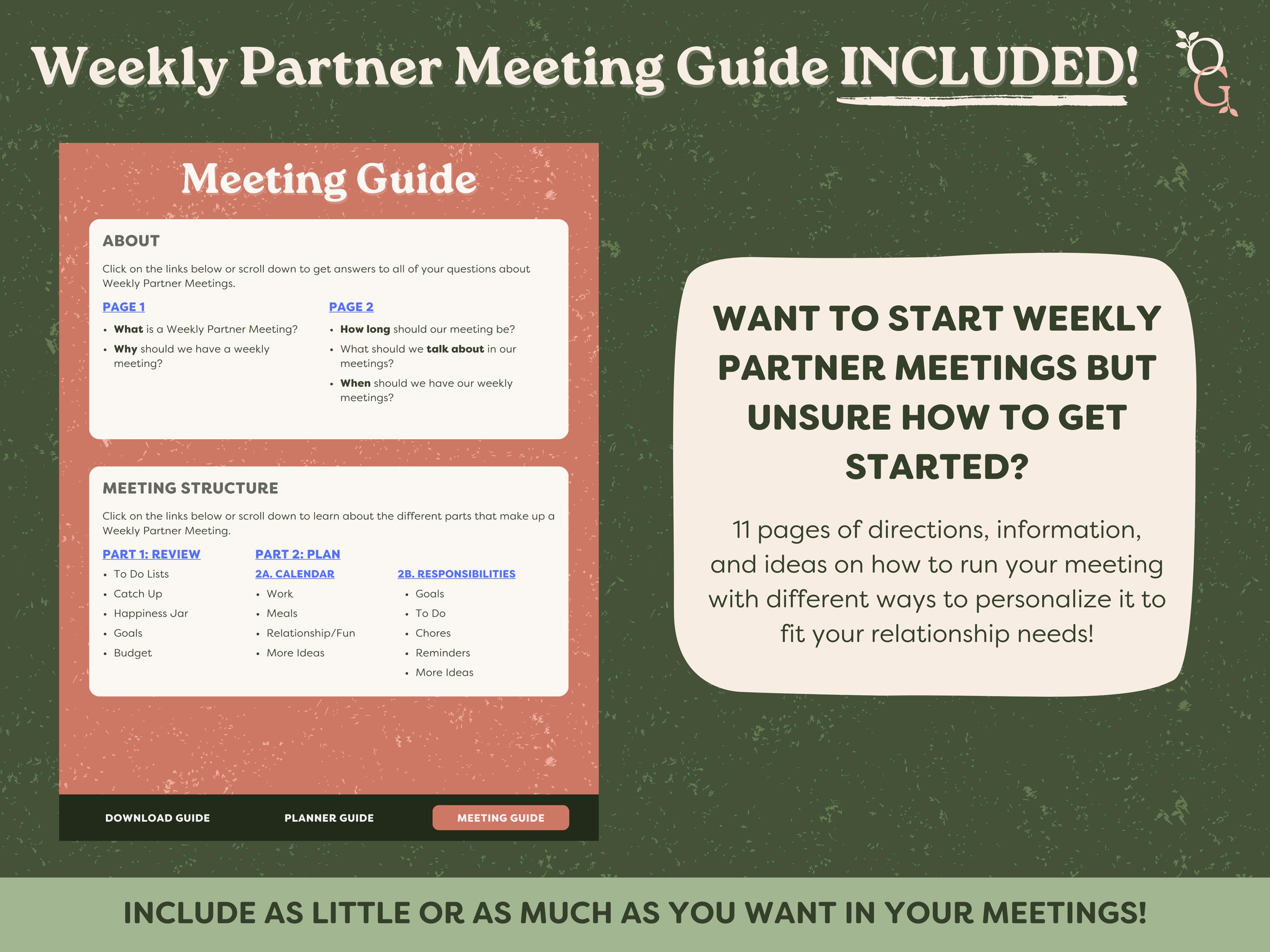 EDITABLE Partner Weekly Planner & Partner Meeting Guide, Printable ...