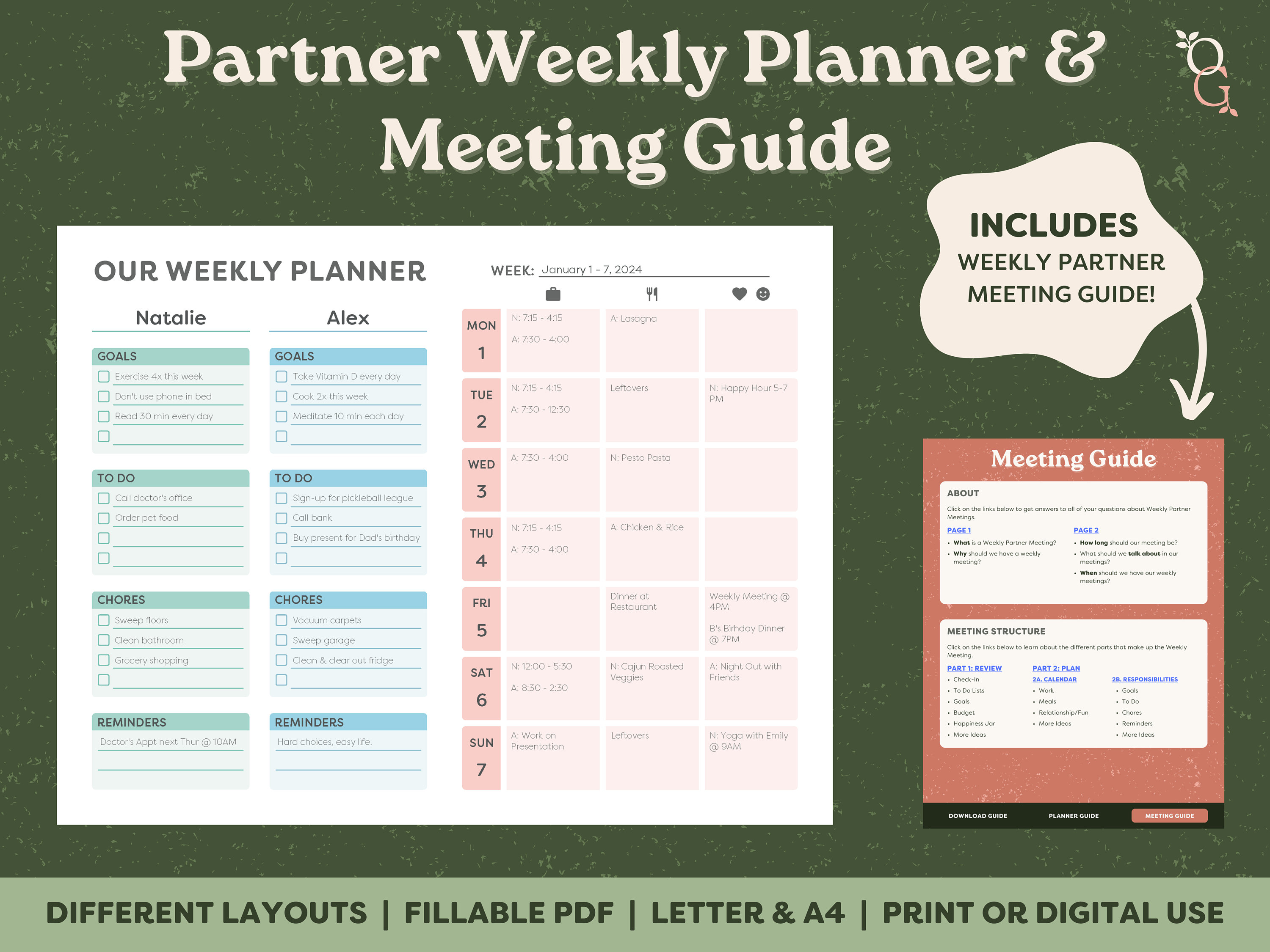 EDITABLE Partner Weekly Planner & Partner Meeting Guide, Printable ...