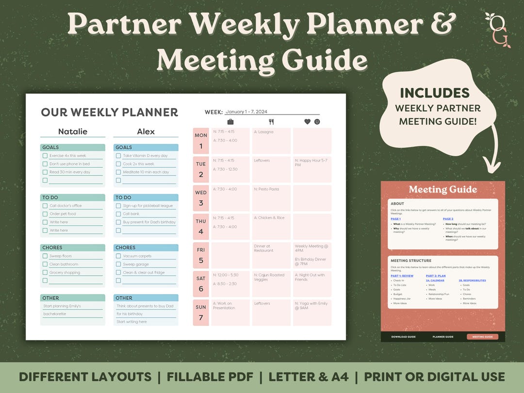 EDITABLE Partner Weekly Planner & Partner Meeting Guide, Printable ...