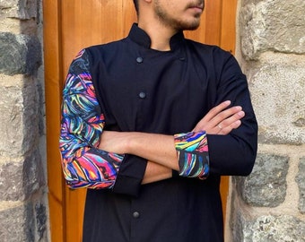 Dark Green Patterned Personalized Chef Coat Chef Jacket for Man and ...