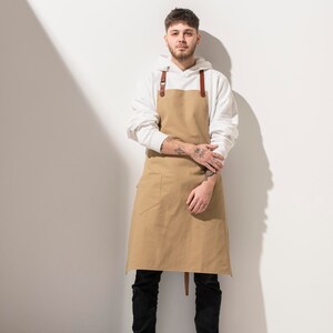 Beige Leather Strap Camel Apron Special Apron Embroidery Chef Gift ...