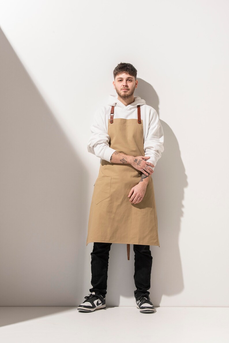 Beige Leather Strap Camel Apron Special Apron Embroidery Chef Gift ...