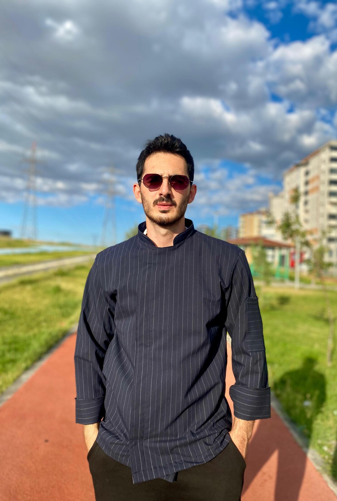 Navy Blue Striped Chef Uniform,cook Costum,cook Jacket,chef Jacket, - Etsy