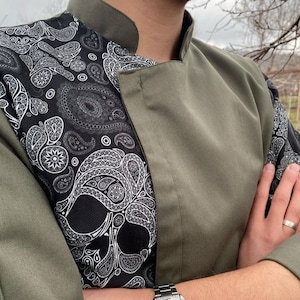 Dark Green Patterned Personalized Chef Coat Chef Jacket for Man and ...