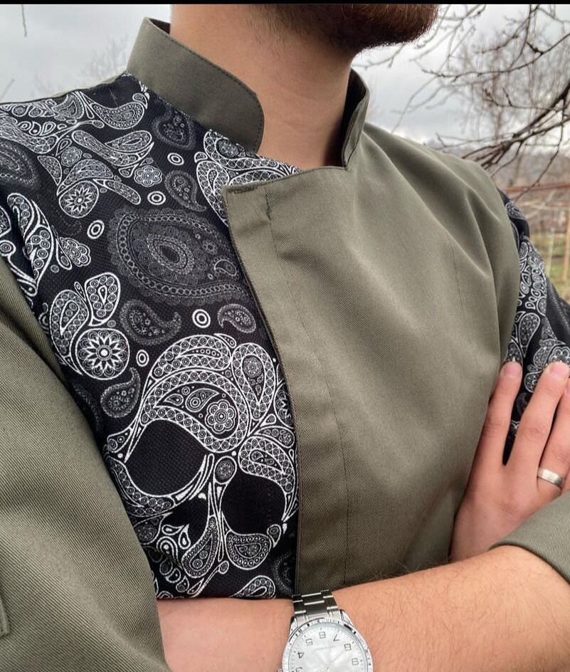 Dark Green Patterned Personalized Chef Coat Chef Jacket for Man and ...