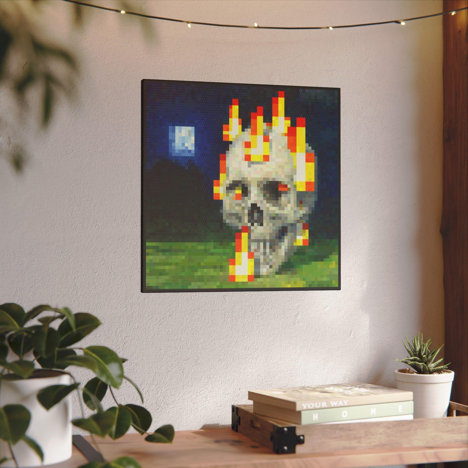 Minecraft Skull on Fire Pixel Painting Printed Canva Minecraft Painting ...