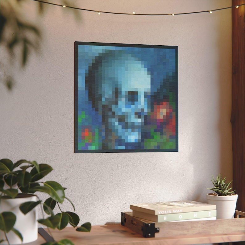 Minecraft Skull and Roses Pixel Painting Printed Canva Minecraft ...
