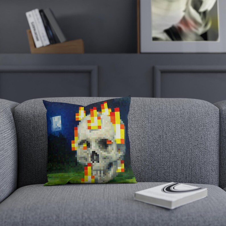 Minecraft Skull on Fire Painting Soft Cotton Pillow Minecraft Painting ...