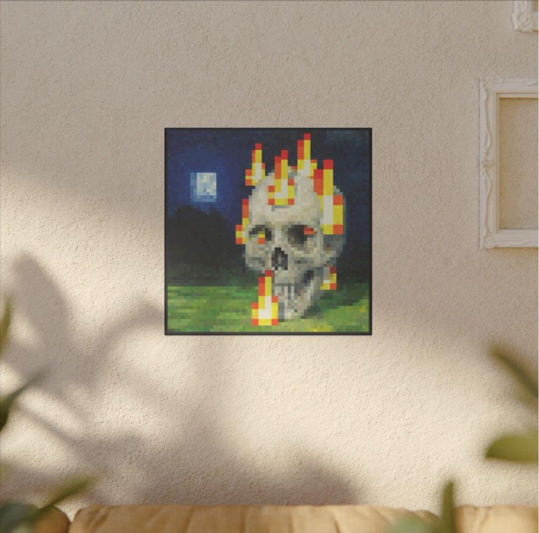 Mlnecraft Painting Skull on Fire Painting Irl Gift for Gamers Irl ...