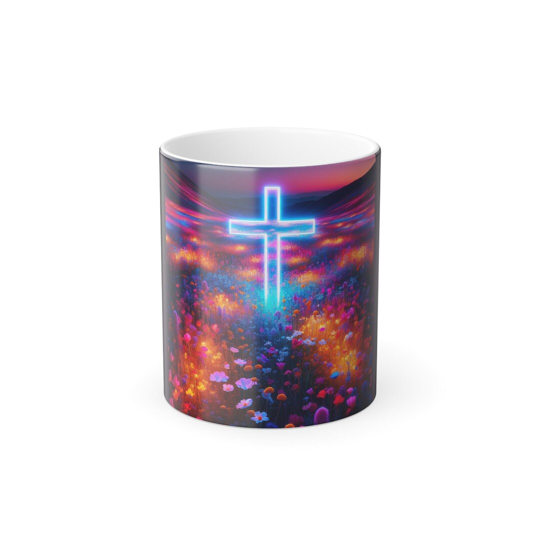 Grace in Bloom Color Morphing Mug - Neon Cross in a Wildflower Meadow ...