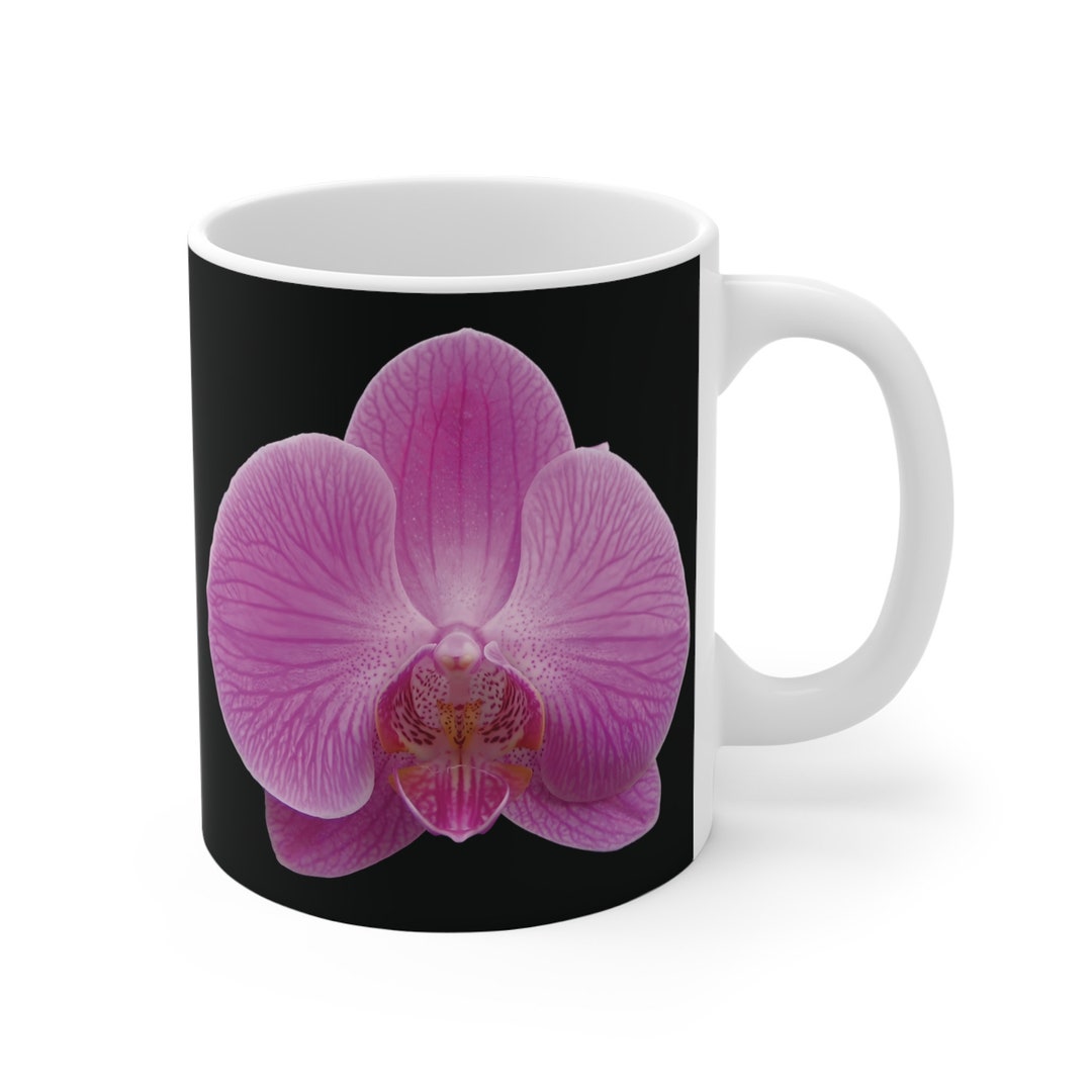 Mug 11oz, Pink Flower Mug, Black Background, Nature-inspired, Floral ...