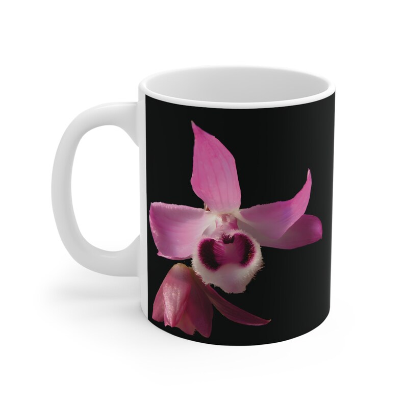 Mug 11oz, Pink Flower Mug, Black Background, Nature-inspired, Floral ...