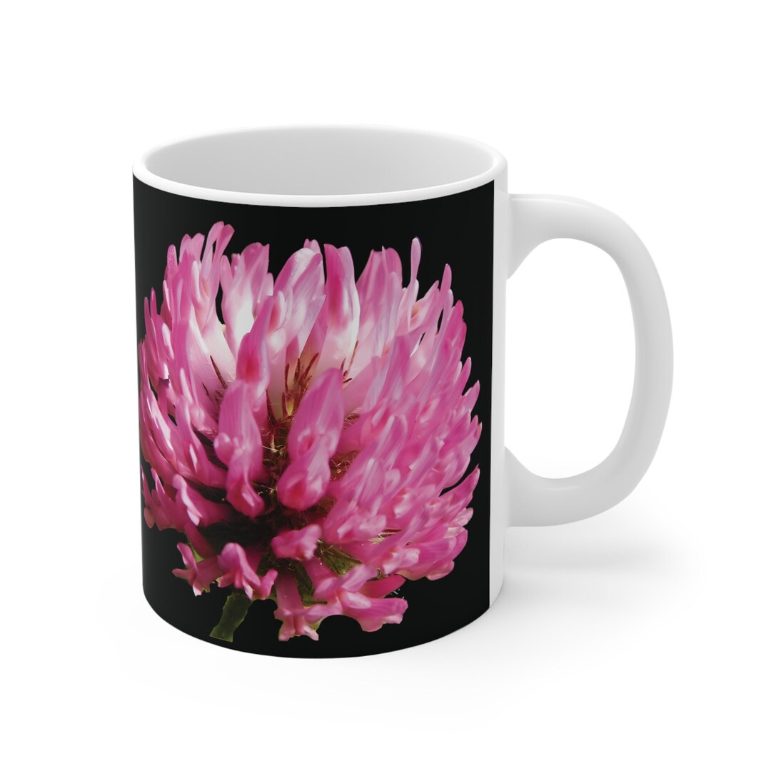 Mug 11oz, Pink Flower Mug, Black Background, Nature-inspired, Floral ...