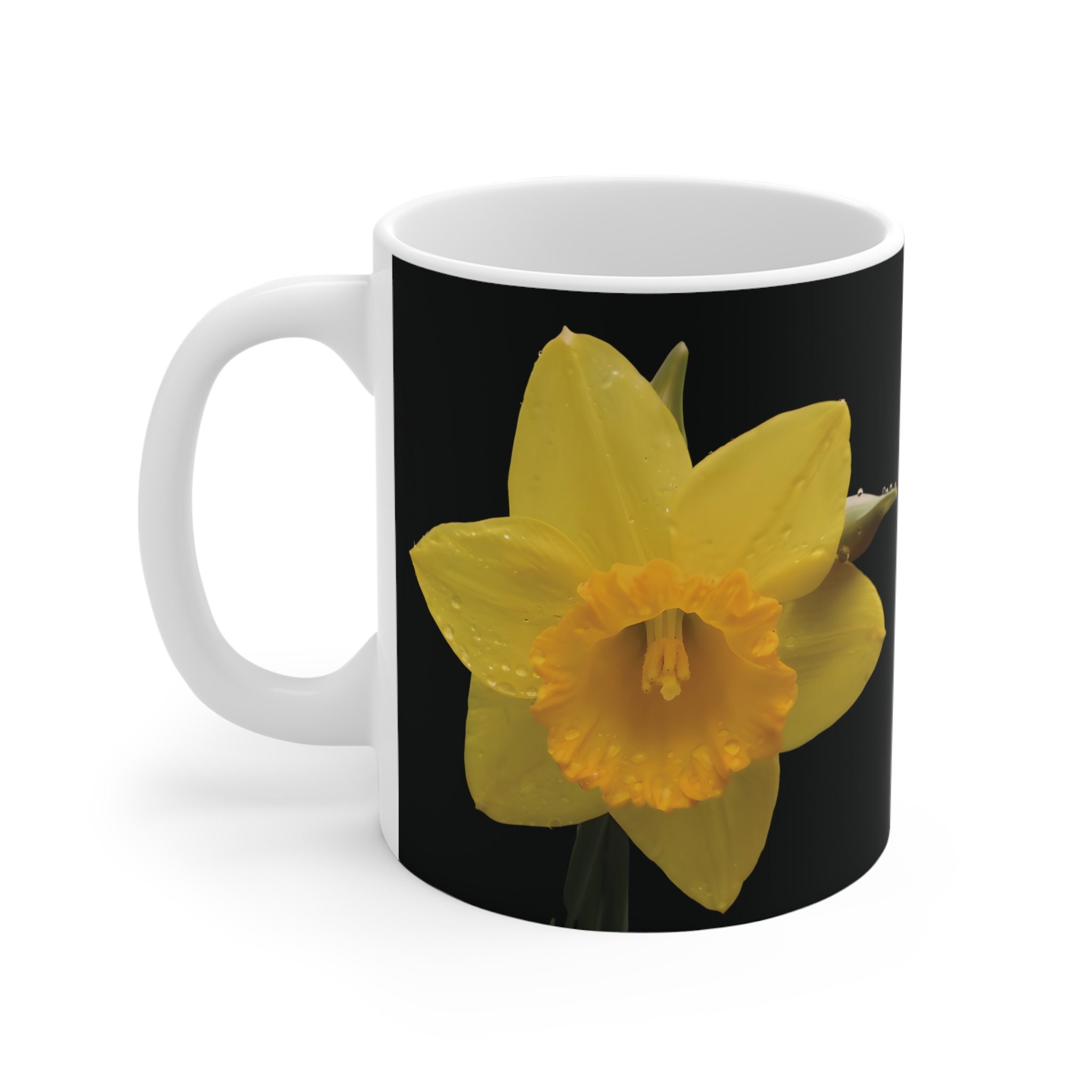 Mug 11oz, Yellow Flower Mug, Black Background, Nature-inspired, Floral ...