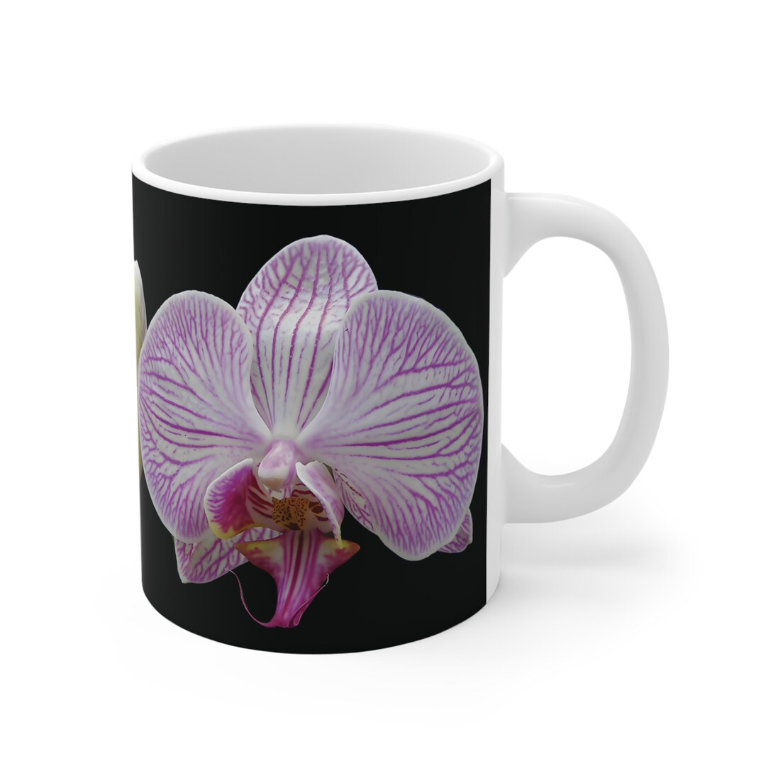 Mug 11oz, Pink Flower Mug, Black Background, Nature-inspired, Floral ...