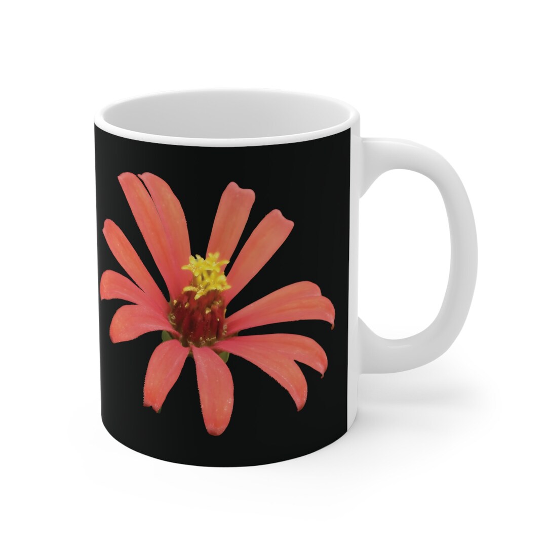Mug 11oz, Red Flower Mug, Black Background, Nature-inspired, Floral Art ...