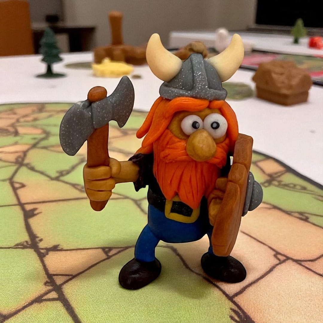 Viking With Shield and Axe Figurine, Handmade Polymer Clay Dwarf ...