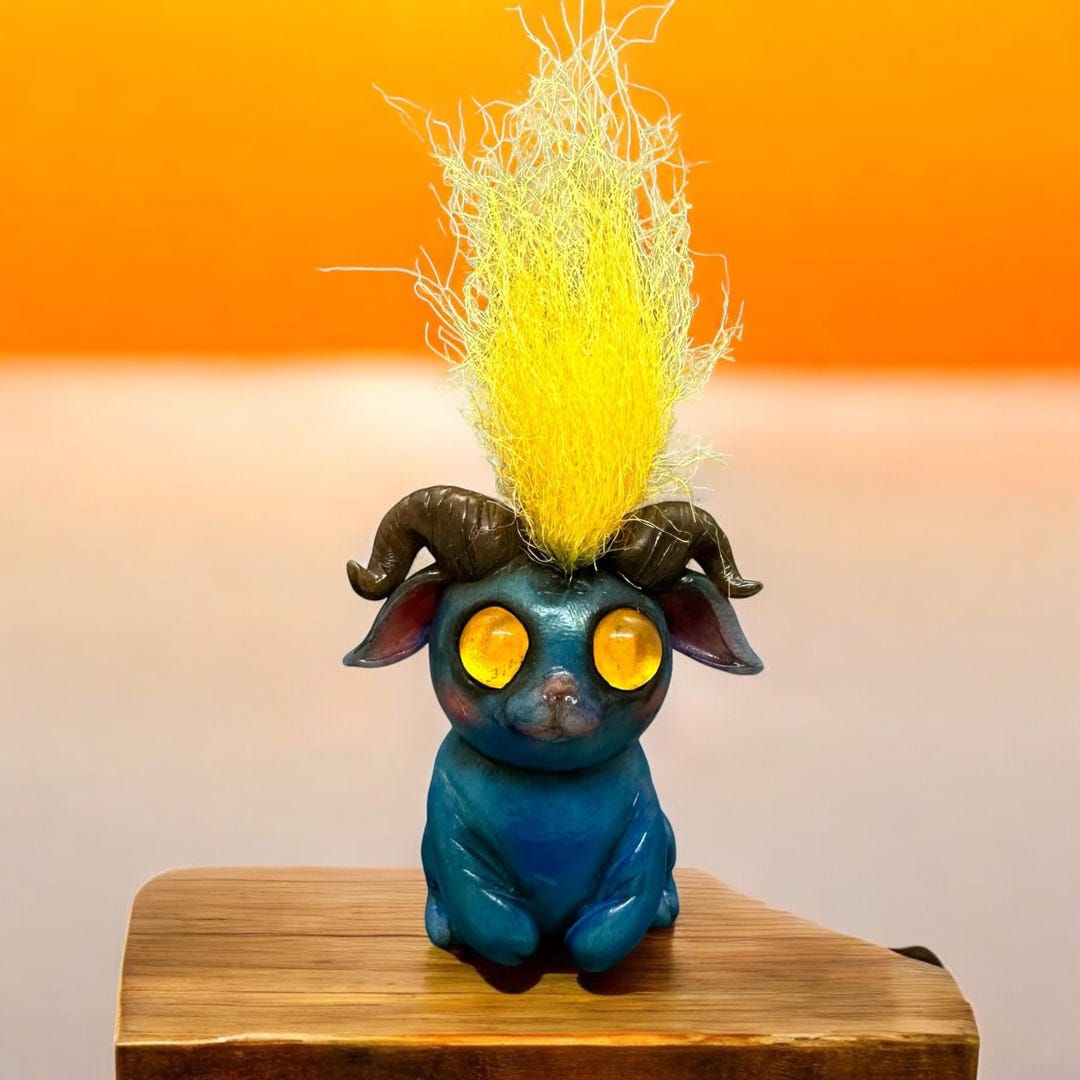Spooky Blue Critter Figurine,horned Monster Shelf Décor in Polymer Clay ...
