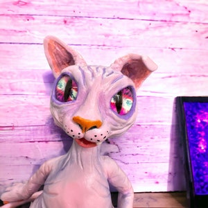Quirky Cat Sphynx Handmade Figurine Pink Kitty Miniature Sculpture - Etsy