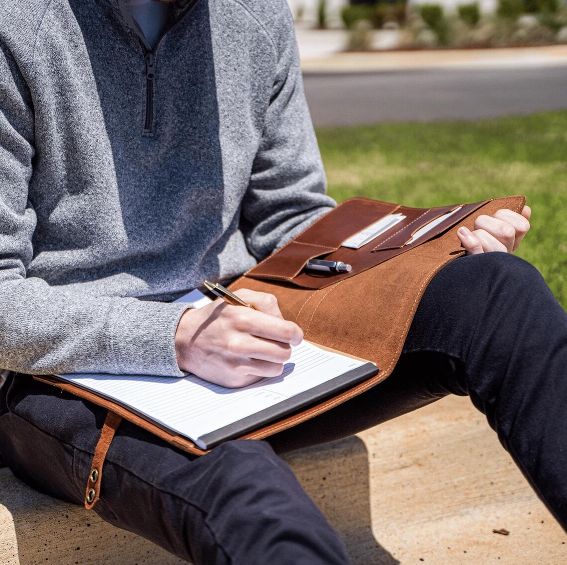 Full Grain Leather Padfolio, Personalized Monogram Organizer for Him ...