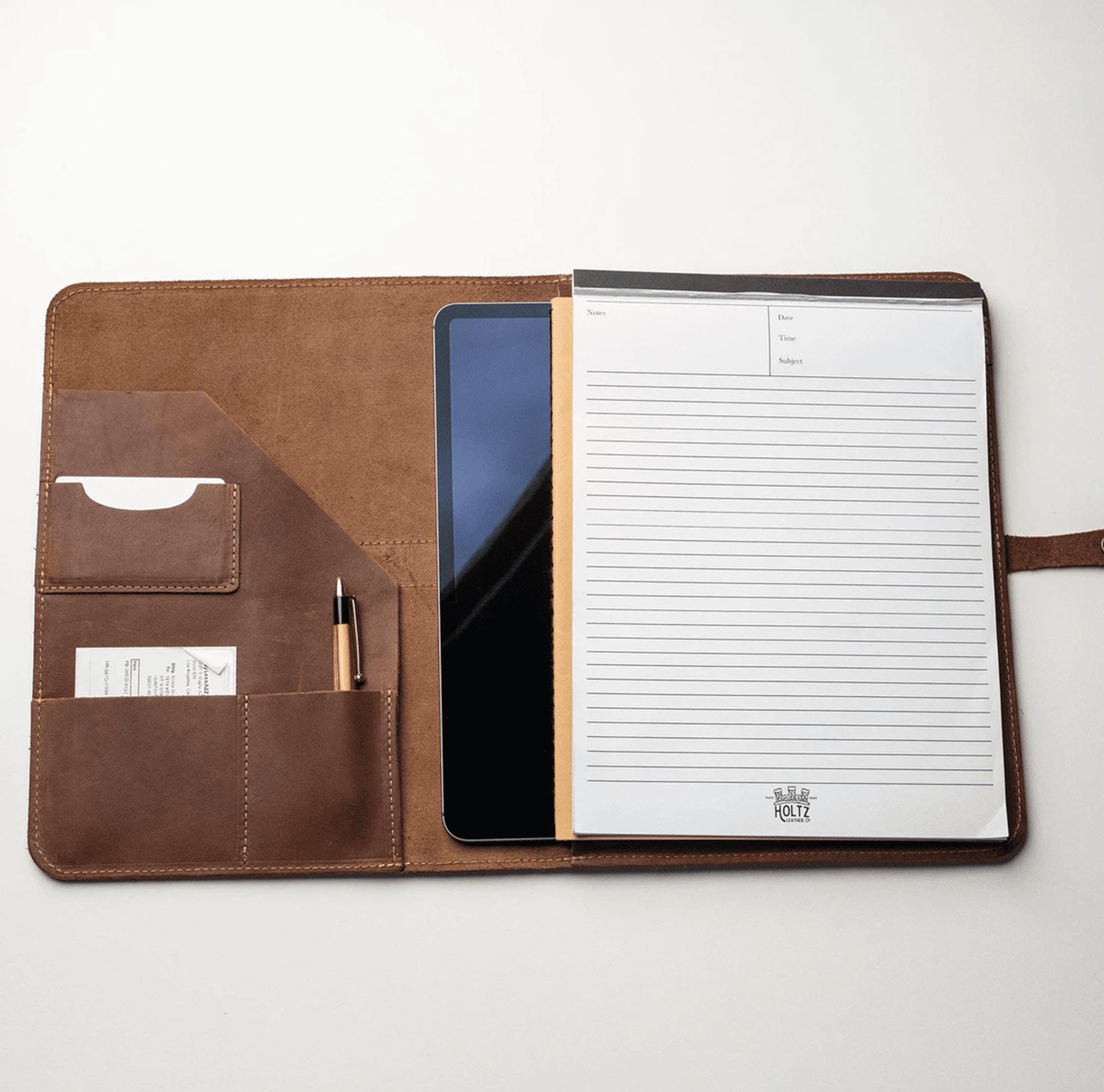 Full Grain Leather Padfolio, Personalized Monogram Organizer for Him ...