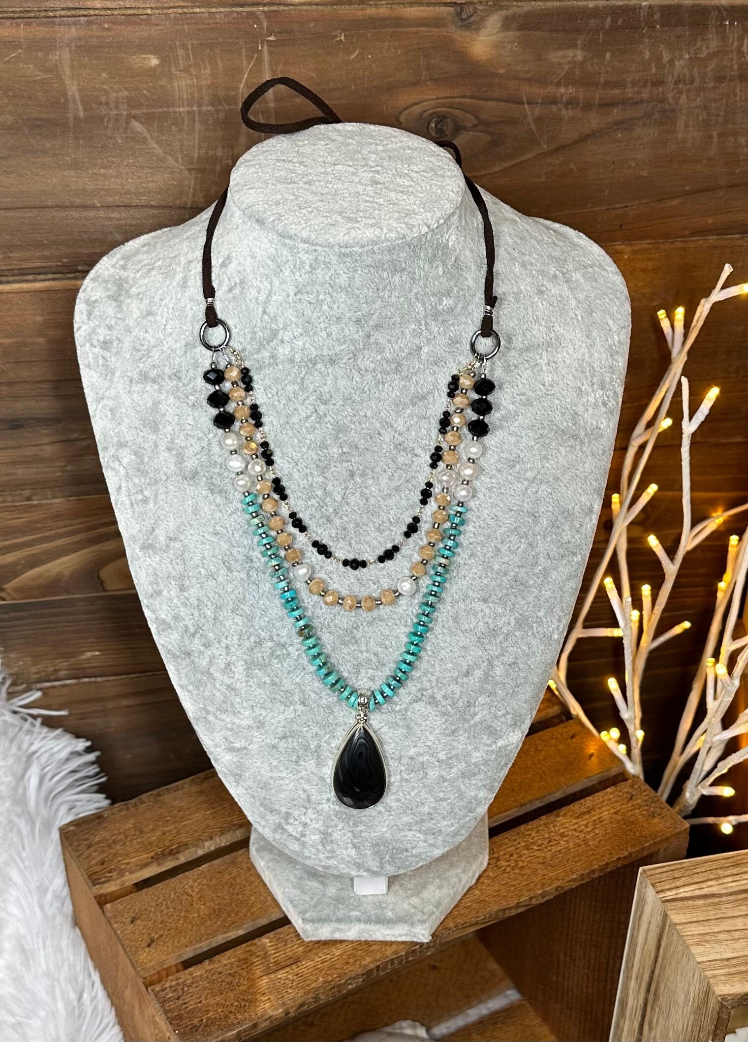 Triple Turquoise Pearl Malachite Necklace - Etsy