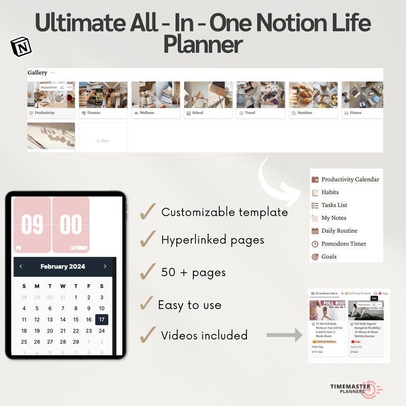 2025 Notion Life Planner Template, All in One Notion Dashboard, That Girl Aesthetic Notion ...