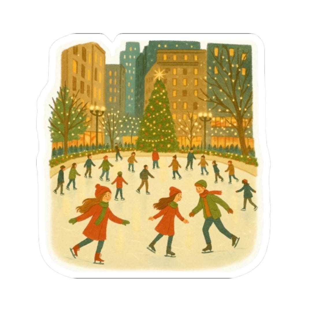 Ice Skating Rink Sticker | Kiss-cut Holiday City Scene - Etsy