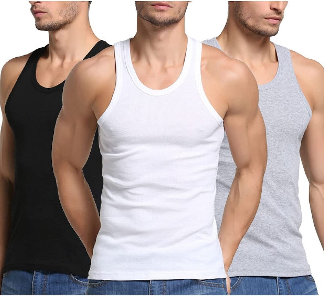 Men 100 Cotton Ribbed Tank Top A Shirt Wife Beater Undershirts Lot Etsy