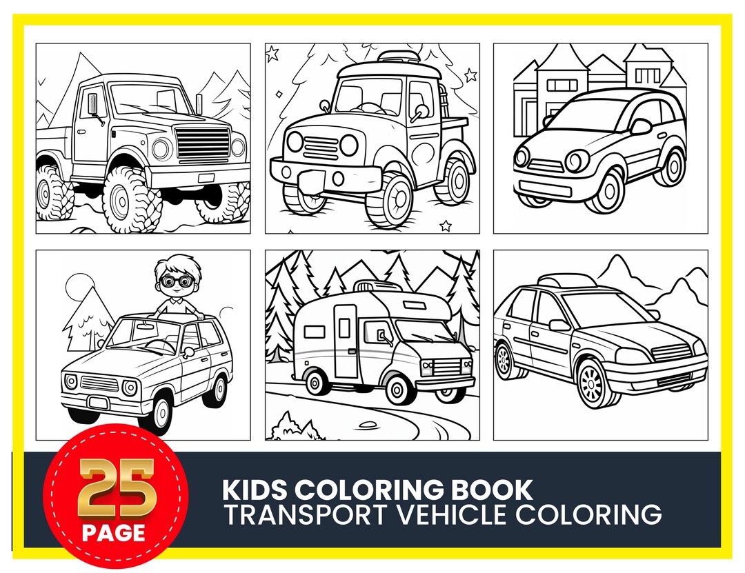 Kid Transport Vehicle Coloring Activities, Printable Coloring Pages - Etsy