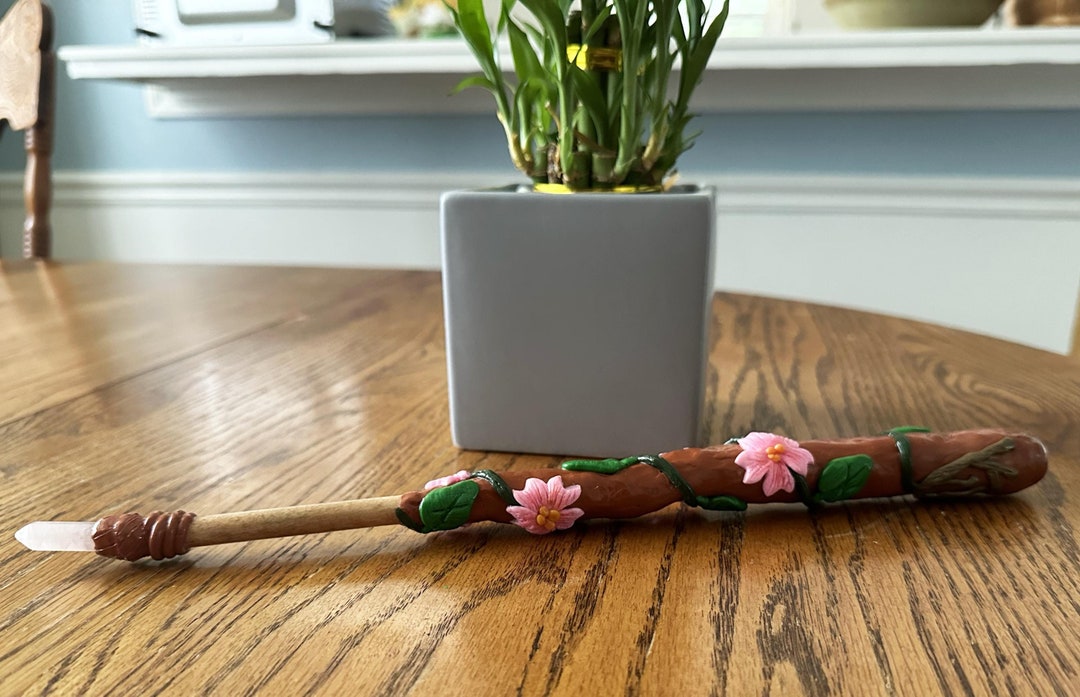 Pink Petals Magic Wand, Crystal Wand, Wizard Wand, Handcrafted Wood ...