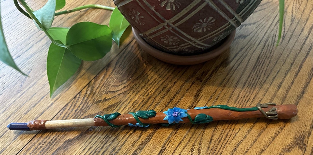 Blue Petals Magic Wand: Handcrafted Polymer Clay Fairy Wand - Etsy