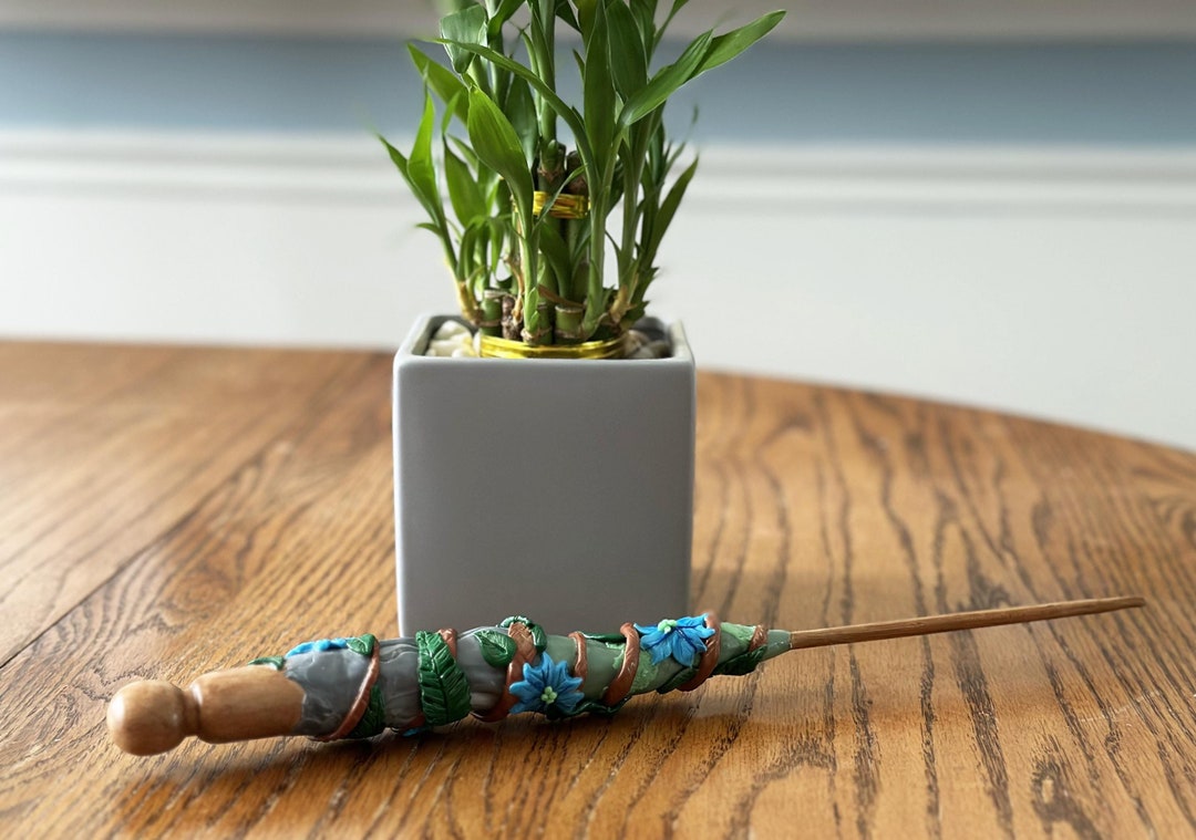 Sapphire Enchanted Blooms Wizard Wand, Handcrafted Wood Magic Wand ...