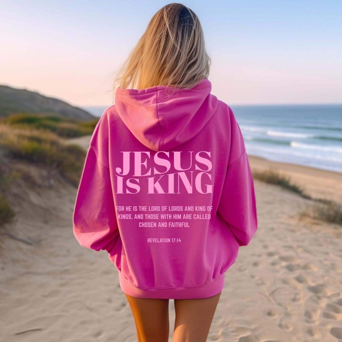 Pink Jesus is King Hoodie: Christian Streetwear Bible Verse Sweatshirt ...