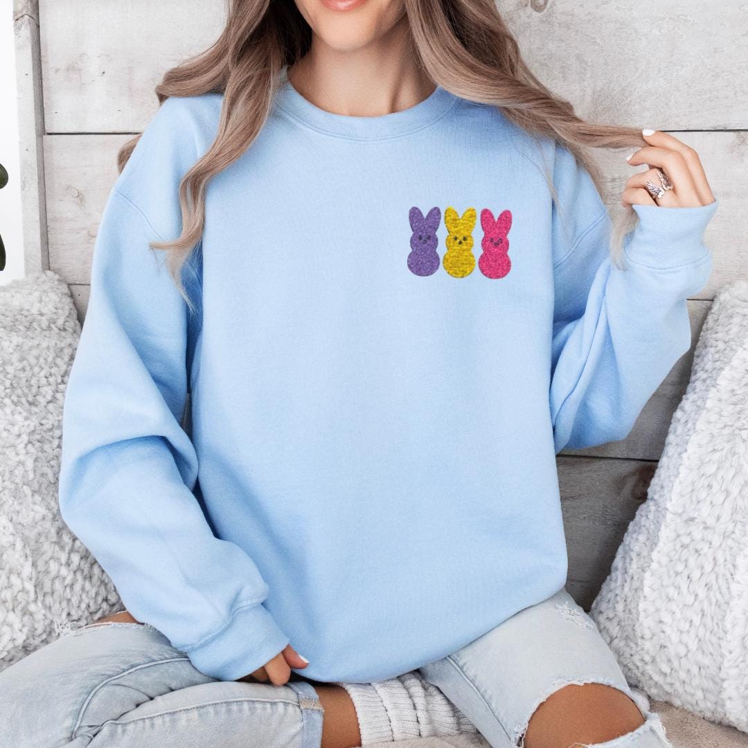 Embroidered Easter Peeps Sweatshirt: Colorful Bunny Crewneck - Etsy