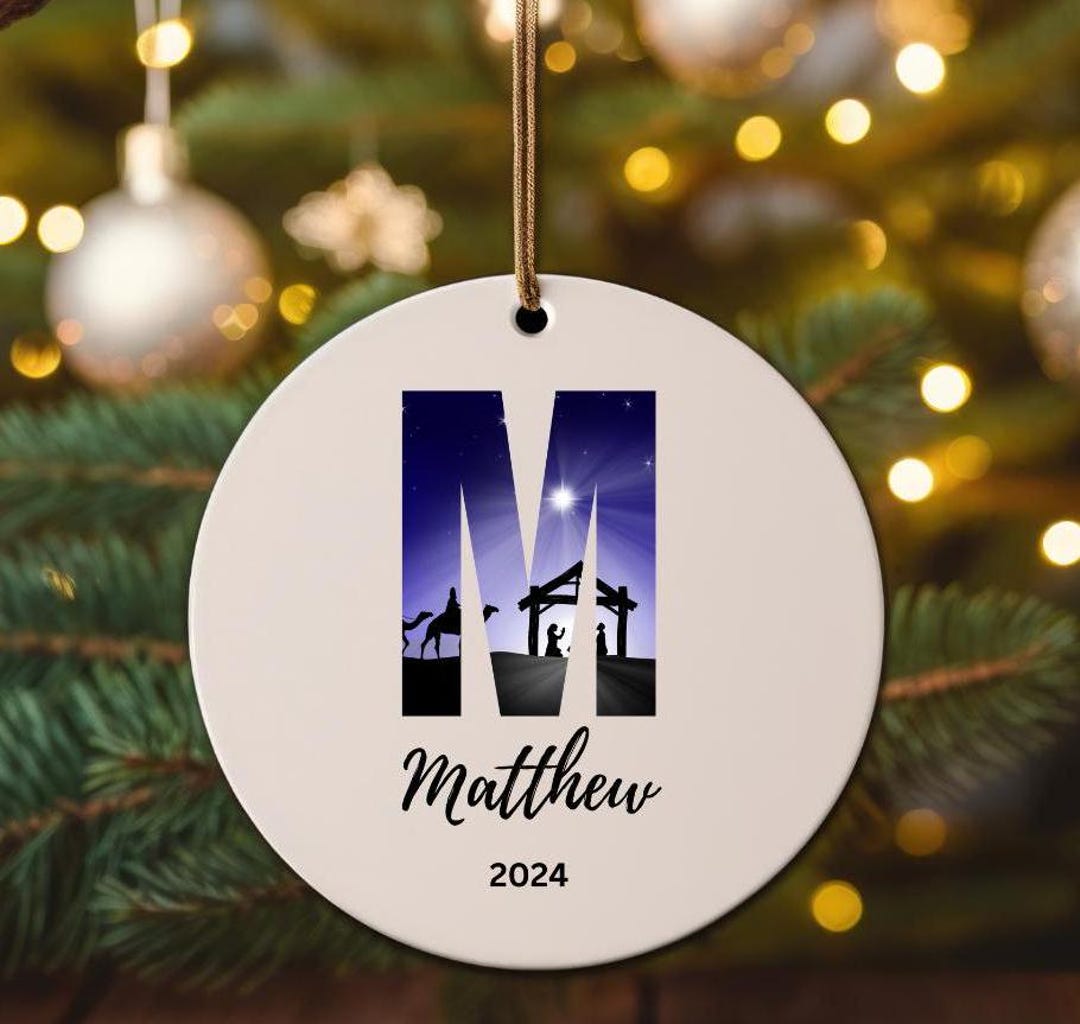 Personalized Nativity Scene Christian Ornament, Custom Letter Name ...