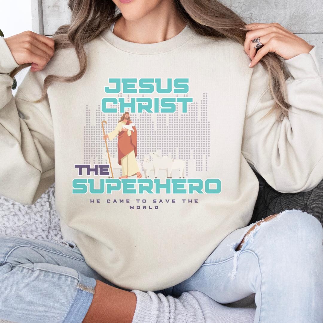 Y2K Retro Jesus Superhero Christian Sweatshirt, Y2k Jesus Hoodie ...