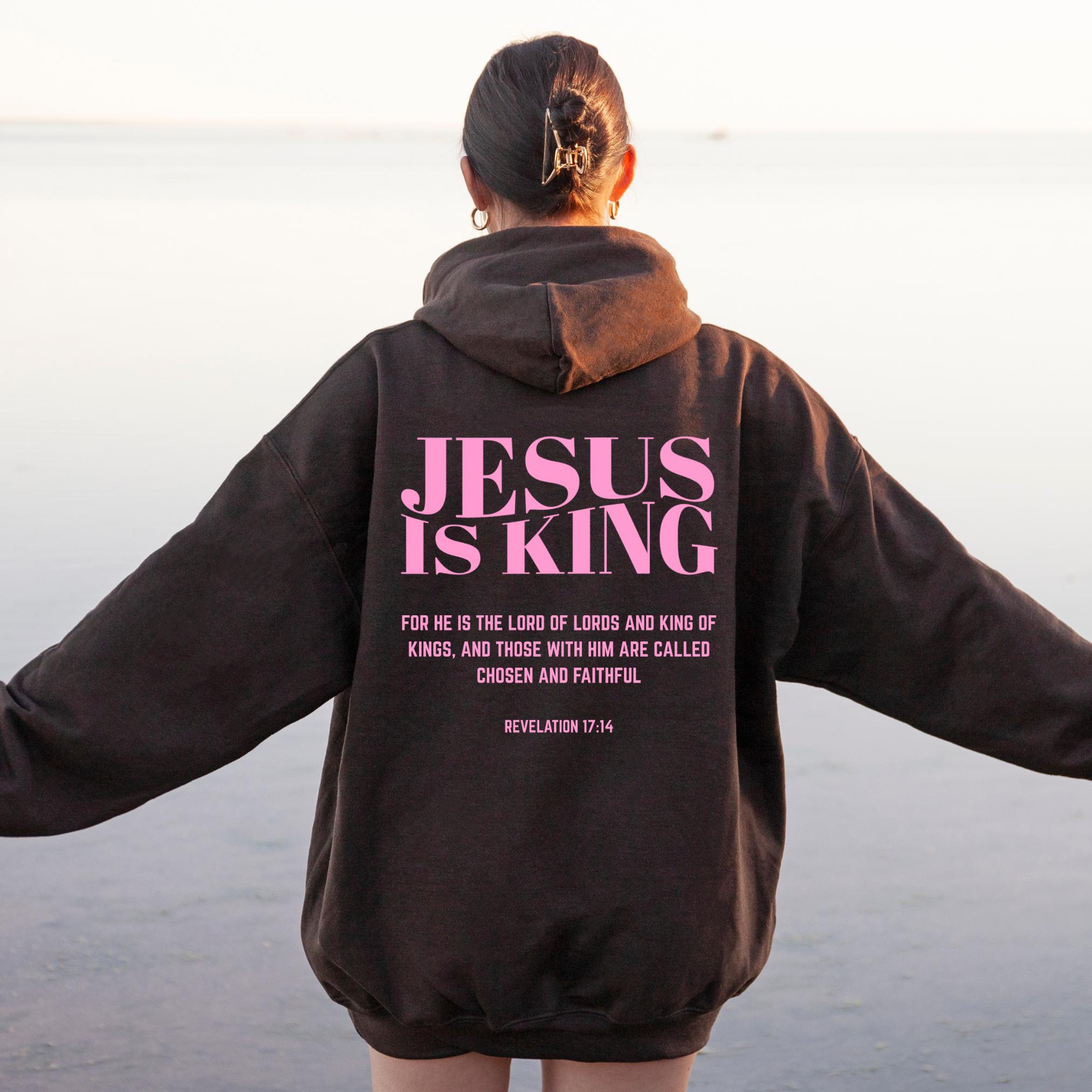 Pink Jesus is King Hoodie: Christian Streetwear Bible Verse Sweatshirt ...