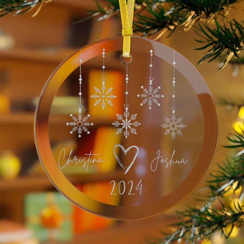 Clear Glass Personalized Couples Snowflake Ornament, Custom First ...