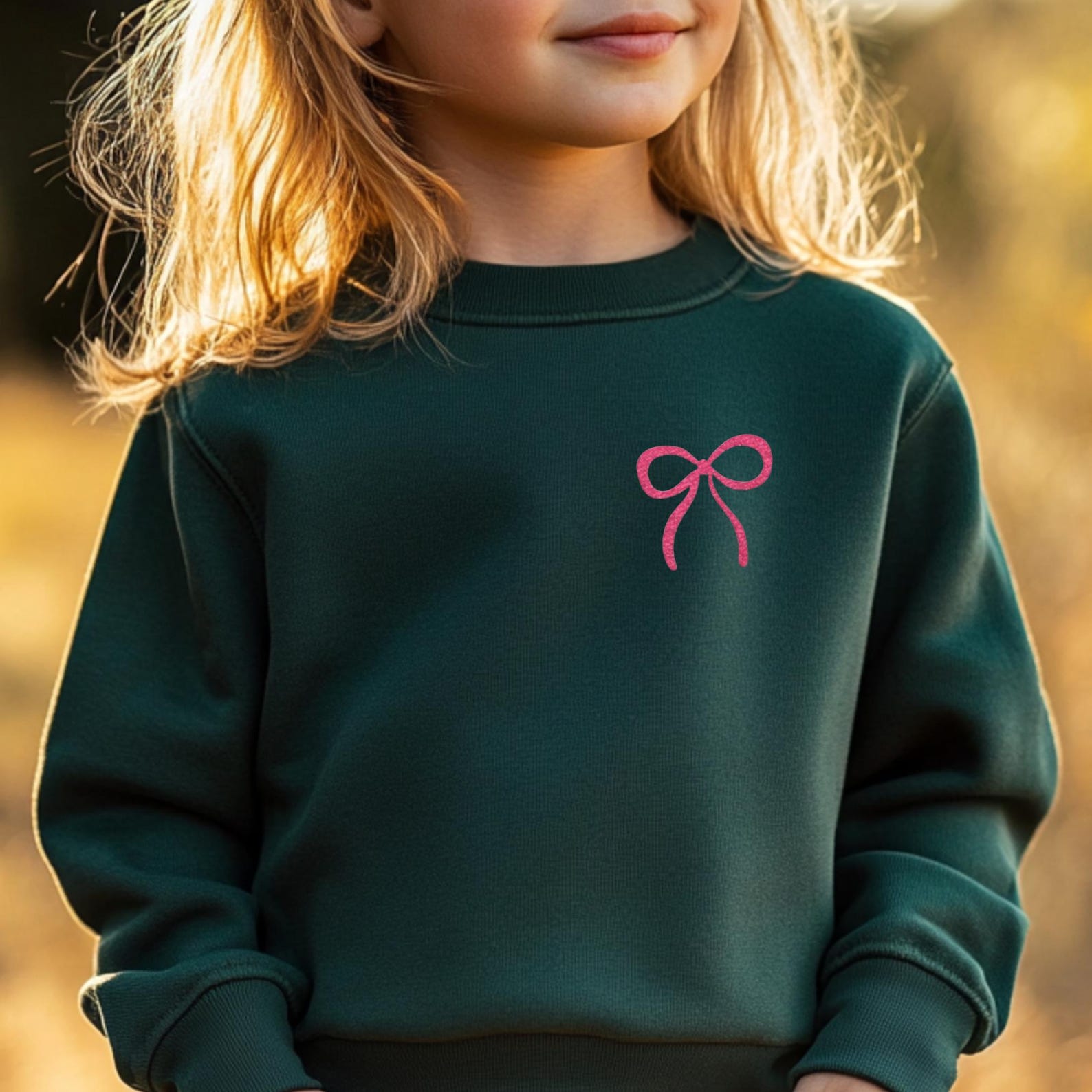 Embroidered Kids Coquette Pink Bow Crewneck Sweatshirt, Youth Cute Pink ...